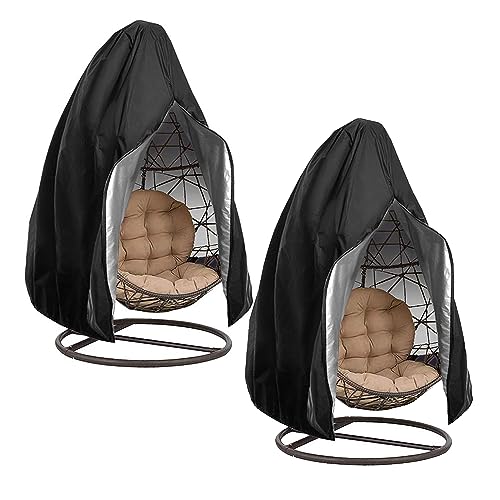 【Upgraded】Patio Egg Chair Covers with Zipper, Wicker Egg Swing Chair Covers, Waterproof Heavy Duty Weather Resisatnt Outdoor Chair Cover, Windproof Hanging Chair Cover, 75" x 45", Black, 2 Pack