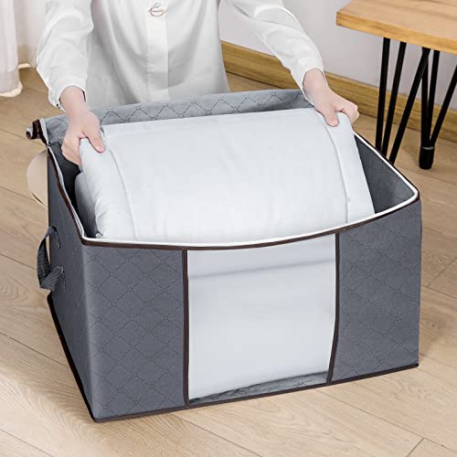 γπ―π£π°πγ Extra Large Clothes Blanket Storage Bags, 90L Thicker Fabric Closet Organizers and Storage Bins for Comforter, Clothing, Toys - Bedroom Dorm Storage Containers with Lids, Sturdy Handles -Grey