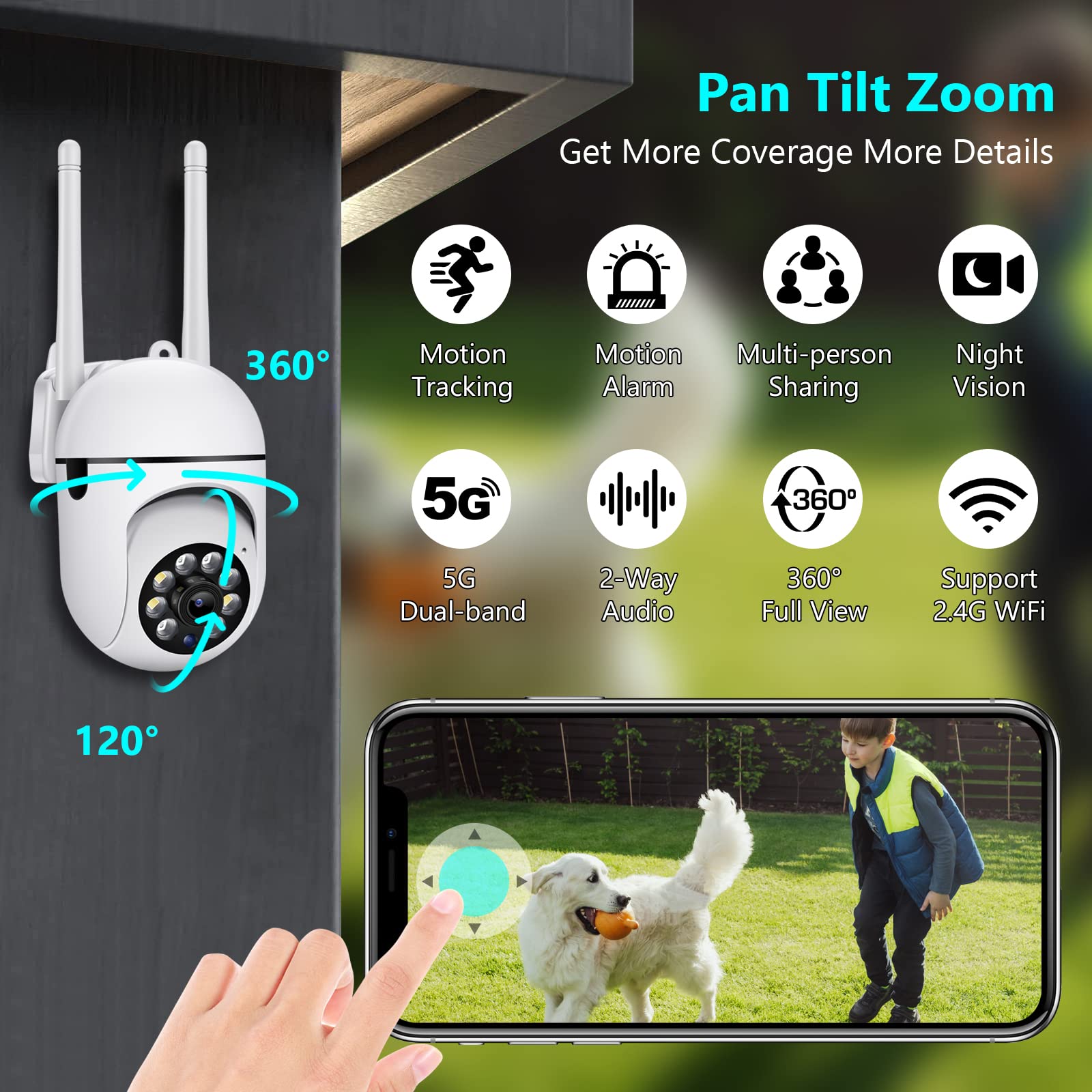 【Extend Wire 2m】 Dual Band Indoor Wireless Security Camera Wall Mount Dome Surveillance Cameras with Floodlight,HD1080P Pan Tilt Camera Full Colorful Night Vision Motion Detection, 2-Way Audio