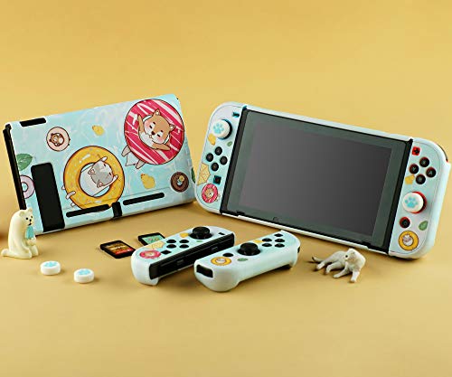[Pro Version] Case for Nintendo Switch, FANPL Protective Case Cover for Nintendo Switch and Controller with 2 Cat Claw Thumb Grips (Swimming Donut)