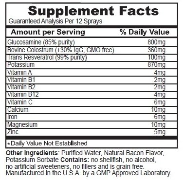 #1 Liquid Nutrition for Dogs - New - Spray Application Pure Glucosamine, Colostrum and Resveratrol β 95% Absorption