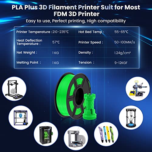 【PLA-Meta & PLA Plus】SUNLU 3D Printer Filament PLA-Meta 1.75mm, Dimensional Accuracy +/- 0.02 mm, 250G*8 Rolls, Black+White+Grey+Blue+Green+Red+Yellow+Pink & PLA+ 1KG, Green