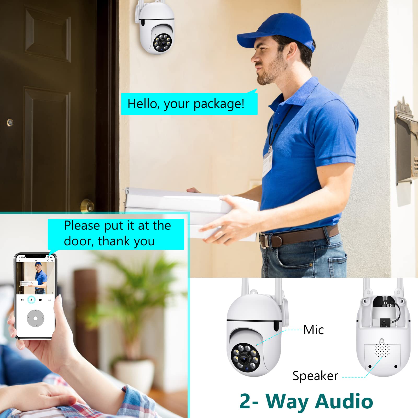 【Extend Wire 2m】 Dual Band Indoor Wireless Security Camera Wall Mount Dome Surveillance Cameras with Floodlight,HD1080P Pan Tilt Camera Full Colorful Night Vision Motion Detection, 2-Way Audio
