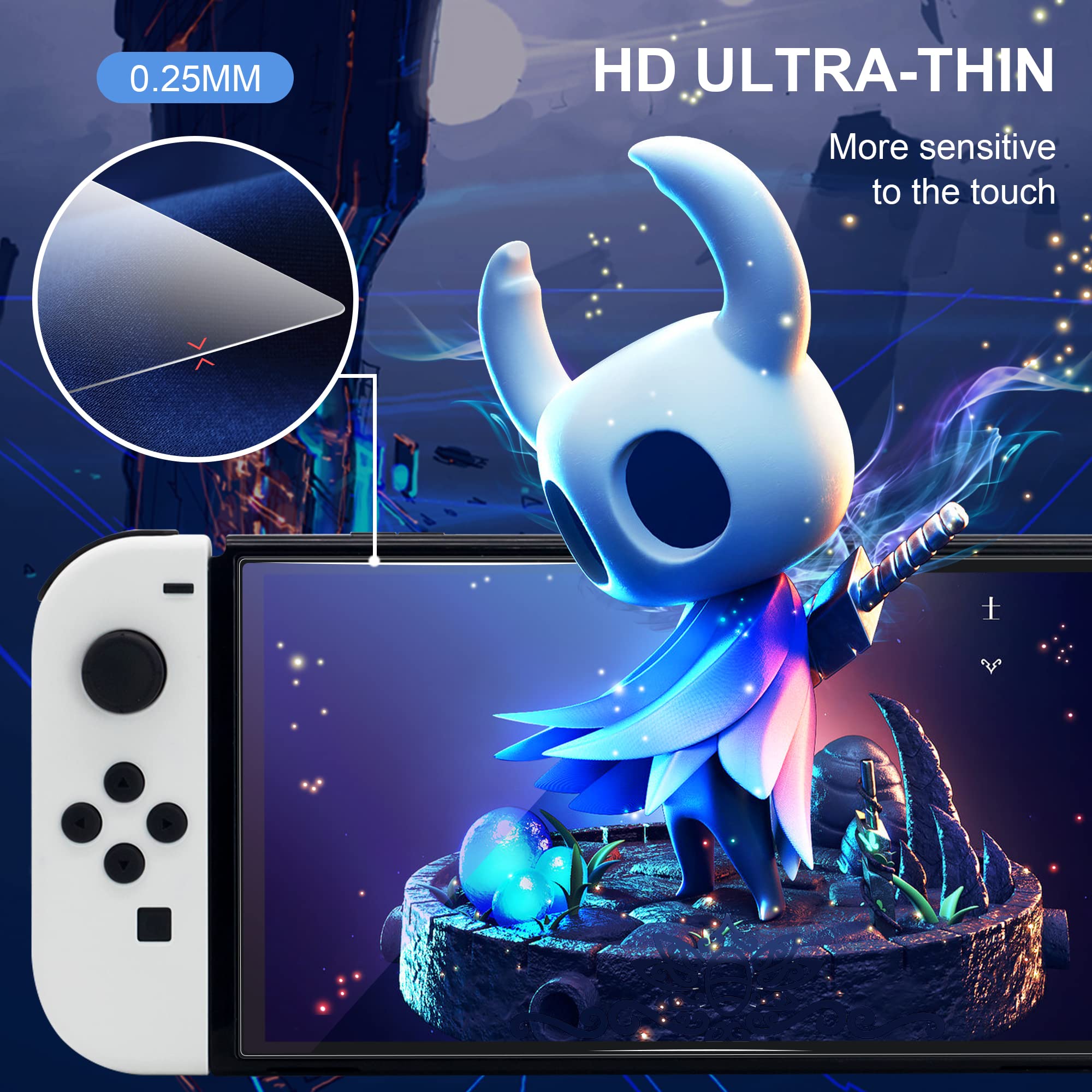 【Anti-Blue Light】BRHE Screen Protector for Nintendo Switch OLED Model 7 '' 2021 Console Accessories, 0.25mm 9H Tempered Film Clear Protective Glass with Easy Installation Frame-2 Pack