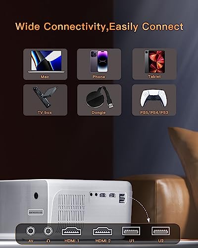 [Electric-Focus] Projector, Outdoor Projector 4K Supported, 600ANSI 20000 LUMENS, ONOAYO 1080P Movie Projector for Outdoor Use with WiFi Bluetooth, Compatible with iOS/Android/PC/PS4/TV Stick/HDMI/USB