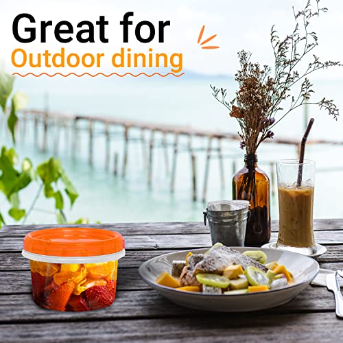 [Orange - 12 Pk] Airtight Deli Containers with Lids Twist Lock Top Clear Food Storage for Meal Prep Snacks and Leftovers Freezer and Microwave Safe Stackable Leak-Resistant and 12 Pc. Set (16 Ounce)