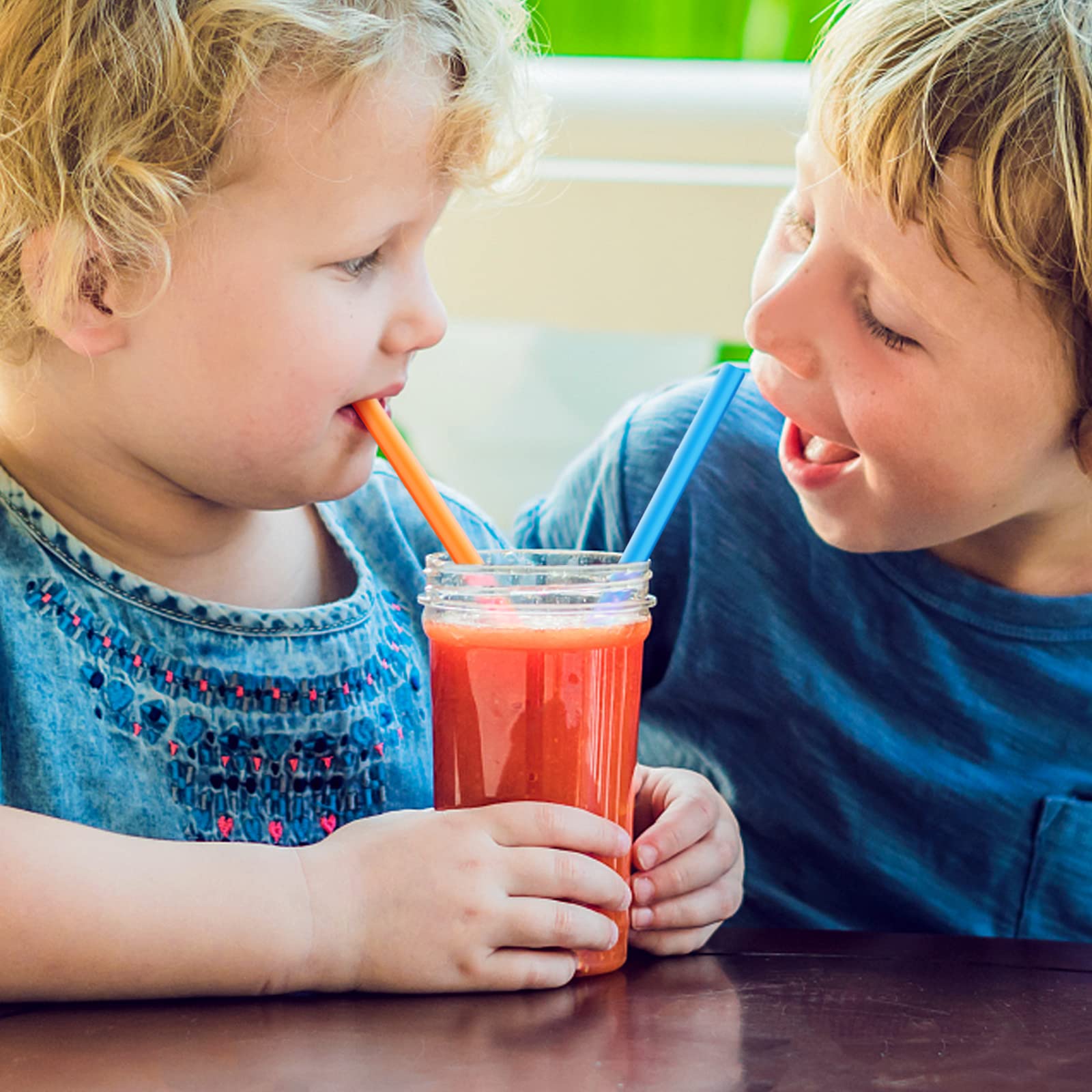[Individually Wrapped] ANGLED TIPS 100 Pcs Disposable Jumbo Smoothie Straws, Wide Multi Colors Milkshakes Plastic Drinking Straws, BPA FREE (8.27" Long and 0.43" Diameter)