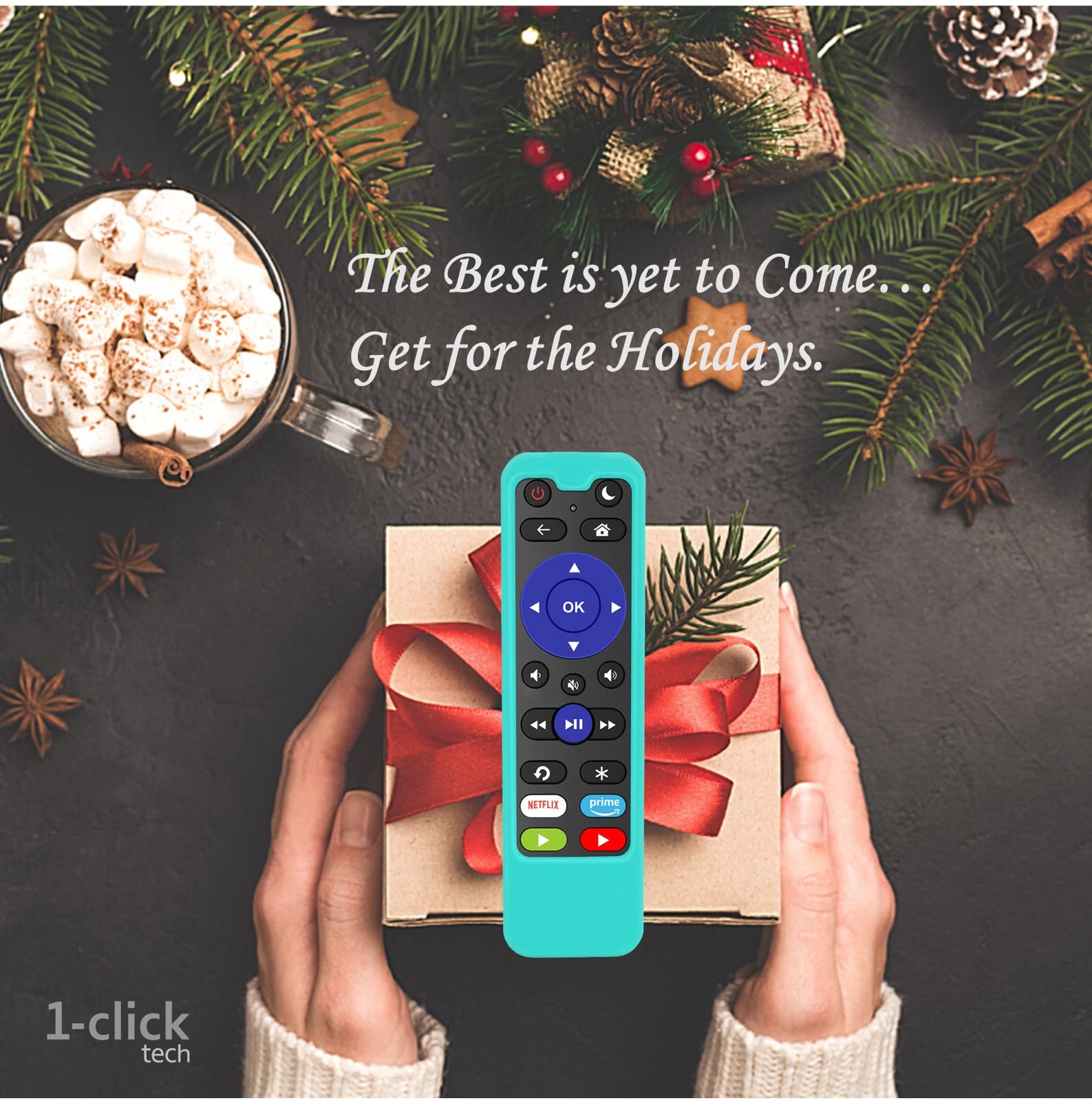 [Remote + Cover] 1-clicktech IKUTV Remote for Roku TVs [TCL/Hisense/ONN/Sanyo, etc.] and Roku Players Express Premiere Ultra [Turquoise - Not Glow]