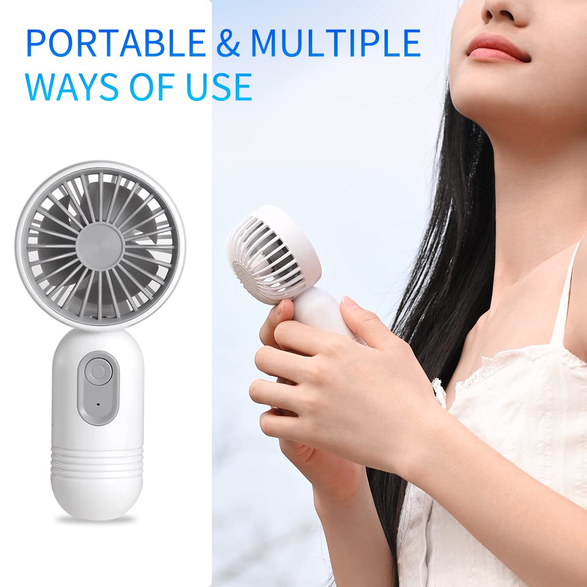 [Portable Mini Fan 3-pack] Handheld Personal Small Fan with 3-speed for Travel, USB Rechargeable Battery Operated Eyelash Fan, Black&White&Pink