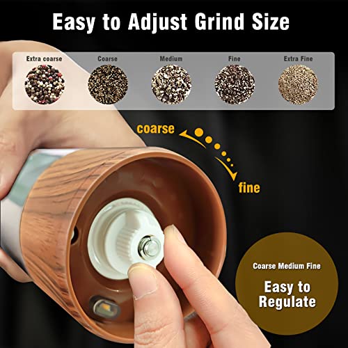 [Upgraded Larger Capacity] Electric Salt and Pepper Grinder Set - USB Rechargeable One Hand Operation Automatic Pepper Grinder and Salt Grinder with Adjustable Coarseness & LED Light Refillable