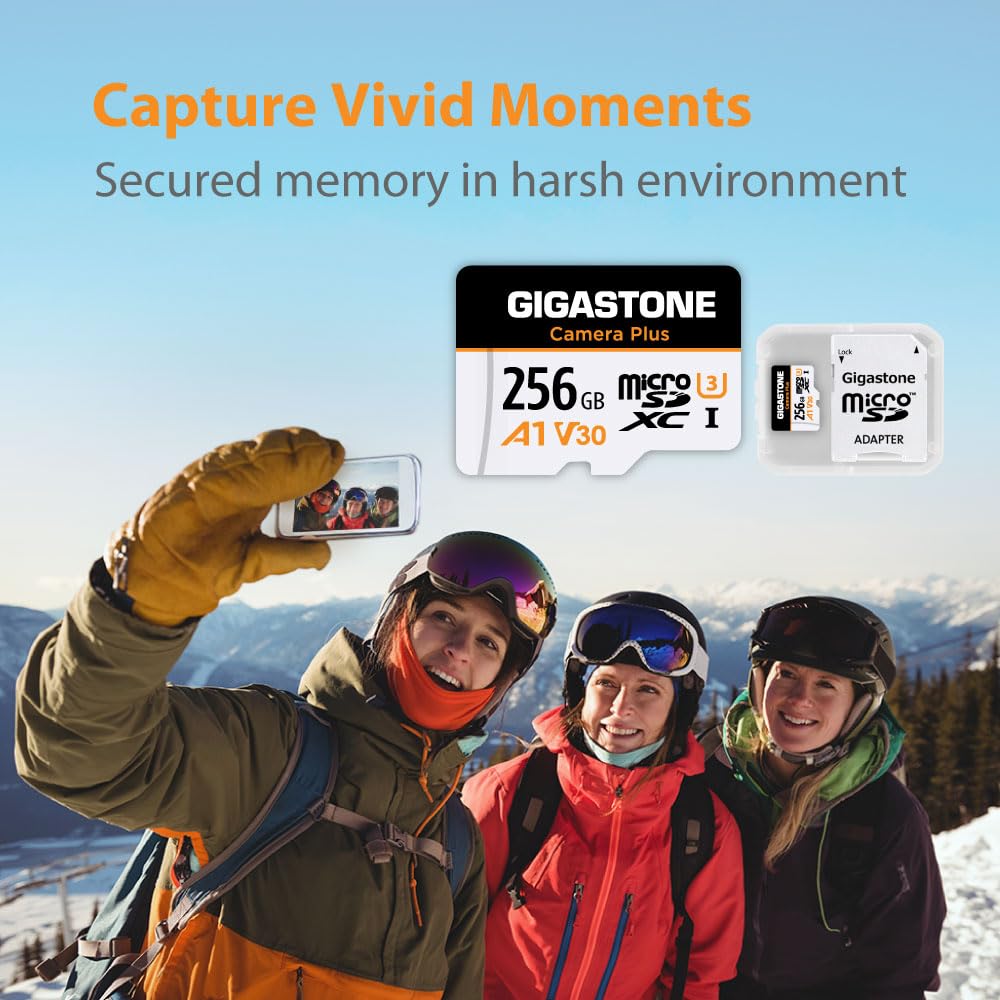 [Gigastone] 256GB Micro SD Card, Camera Plus, GoPro, Action Camera, Sports Camera, High Speed 100MB/s, 4K UHD Video Recording, A1 V30 U3 Class 10, with Adapter