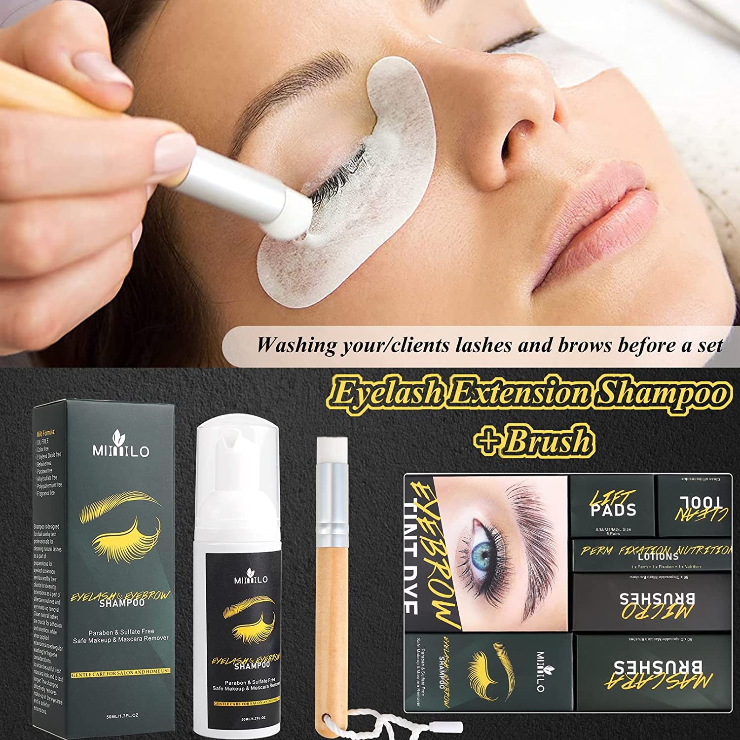 【6 in 1】 Brow Lamination Kit with Tint 丨Eyebrow Tint Dye & Eyebrow Lamination Kit with Professional Add-ons 丨Instant Fuller Thicker Eye Brow Tinter Kit for Home DIY Salon Use (Black)