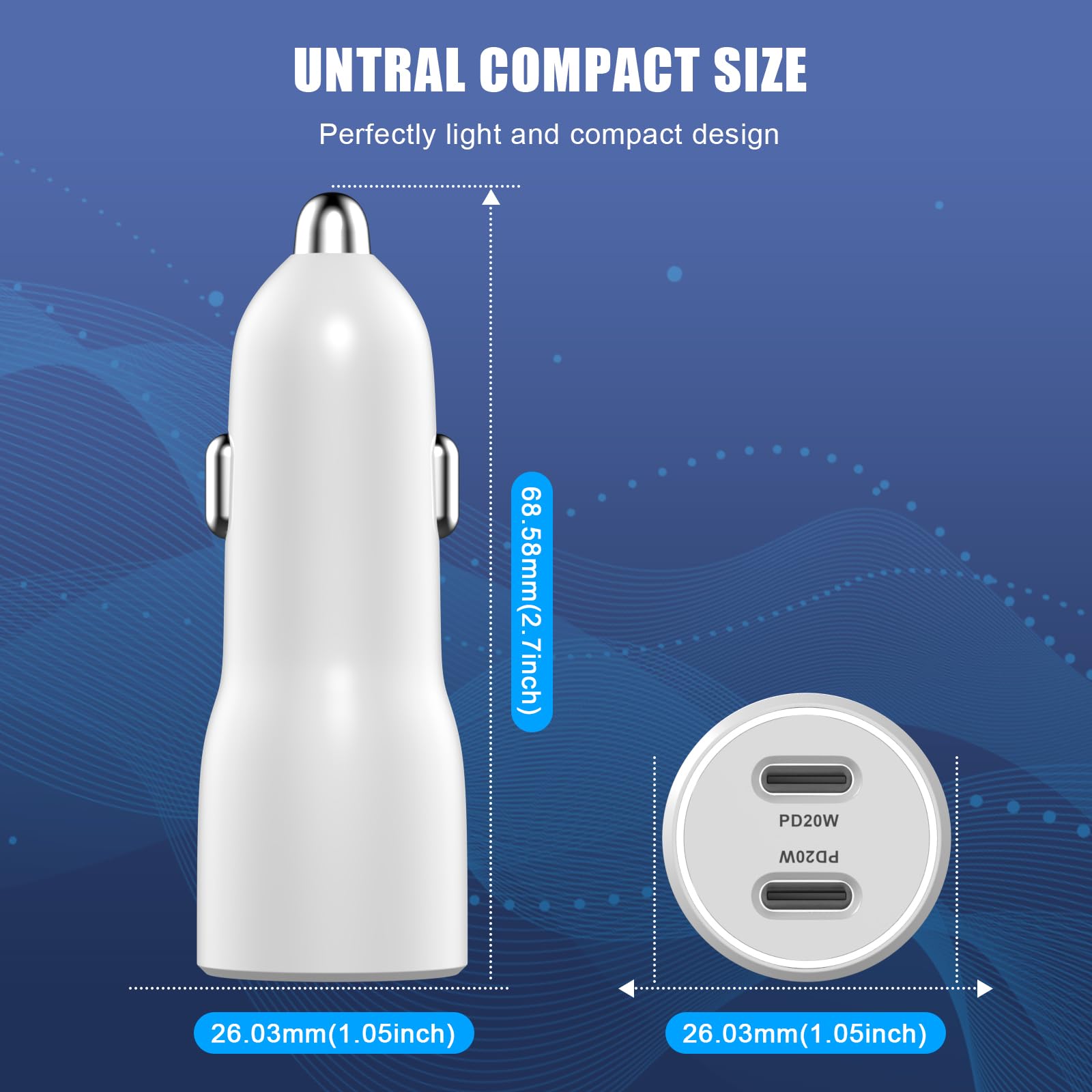 [MFi Certified] iPhone 15 Pro Max Car Charger Fast Charging, 40W Dual USB C Car Charger Cigarette Lighter with 2 Pack Type C to C Cable for iPhone 15/15 Plus/15 Pro/15 Pro Max, iPad Pro/Air/Mini