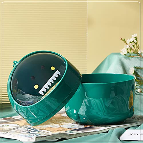 0.63 Gal Mini Desktop Trash Can with Lid, Cute Little Dinosaur Countertop Garbage Bin, Plastic Tiny Tabletop Wastebasket for Office/Kitchen/Coffee Table Room Decoration - Green