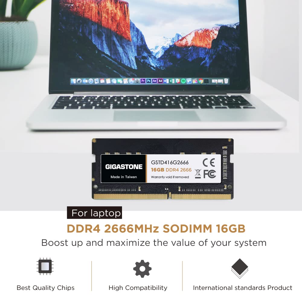 【DDR4 RAM】 GIGASTONE 32GB Kit (2x16GB) DDR4 2666MHz (2400MHz or 2133MHz) PC4-21300 (PC4-19200/17000) CL19 1.2V SODIMM 260 Pin Unbuffered Non ECC High Performance Notebook Laptop Memory Upgrade