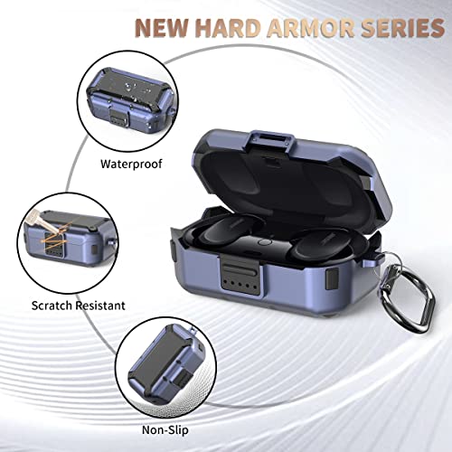 [Upgrade Lock] Case for Bose QuietComfort Earbuds Case (2020), WOFRO Military Armor Series Protective Cover Shock-Absorbing Scratch Resistant Hard Shell with Keychain(Blue)