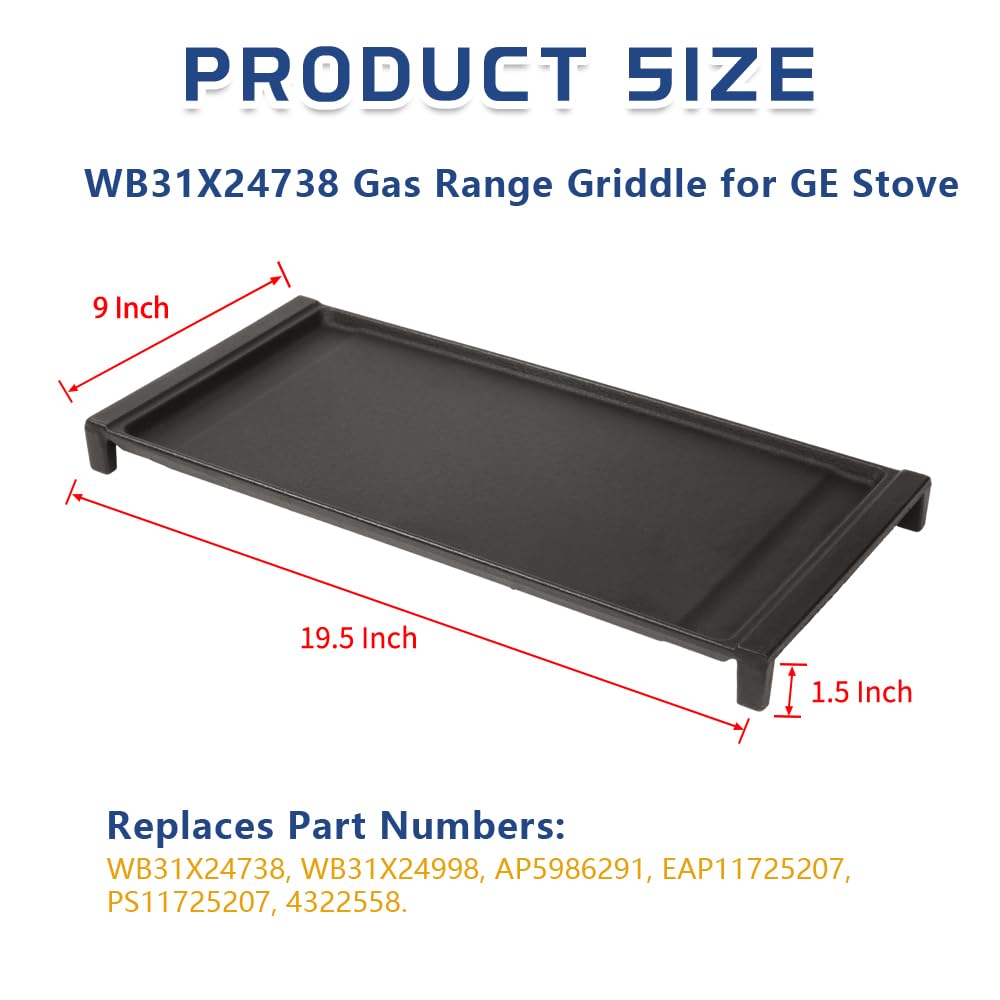 [Upgraded] WB31X24738 Gas Range Griddle, Griddle Plate Replacement Part fit for GE Stove, Cast Iron Center Griddle, Replaces WB31X24998