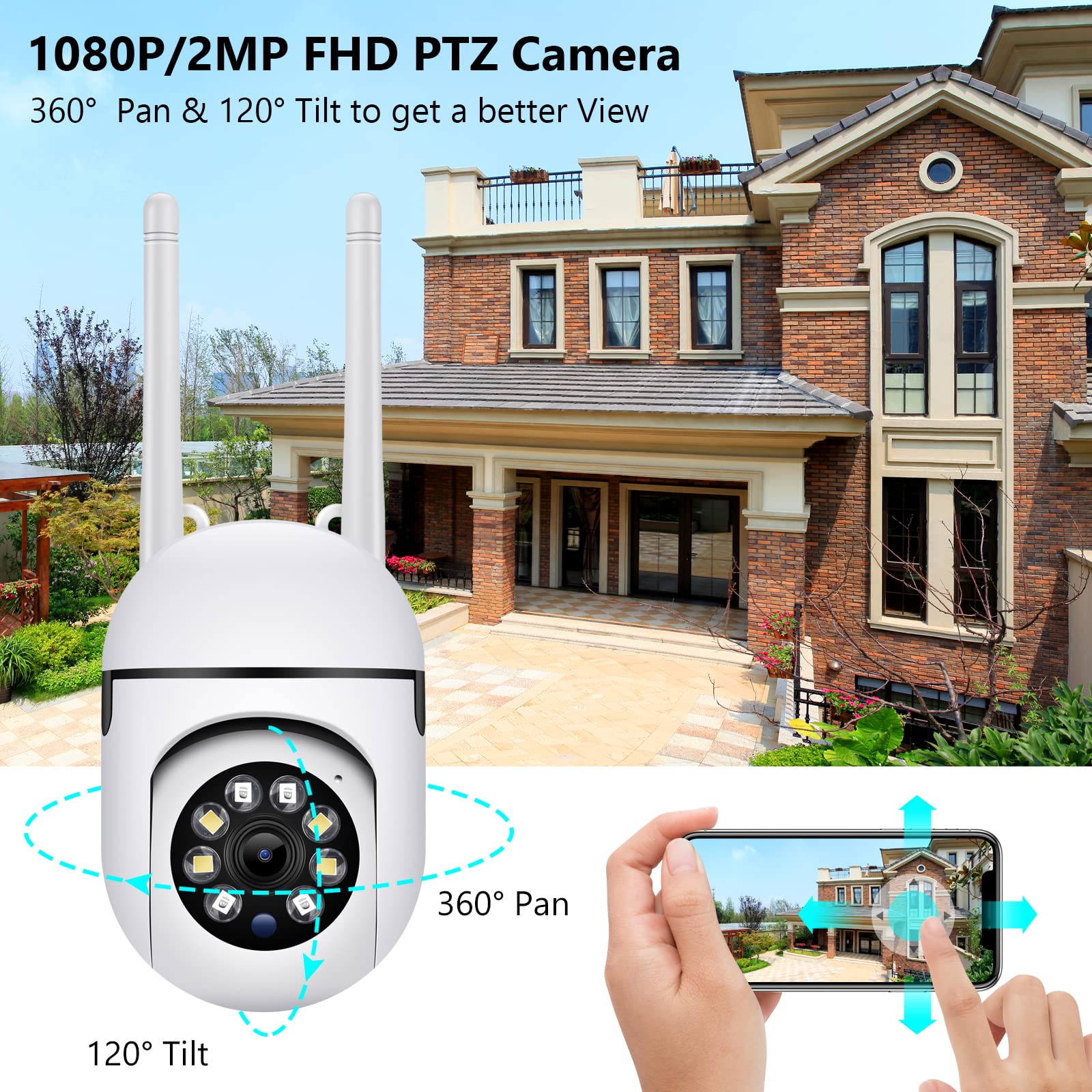 【Extend Wire 2m】 Dual Band Indoor Wireless Security Camera Wall Mount Dome Surveillance Cameras with Floodlight,HD1080P Pan Tilt Camera Full Colorful Night Vision Motion Detection, 2-Way Audio
