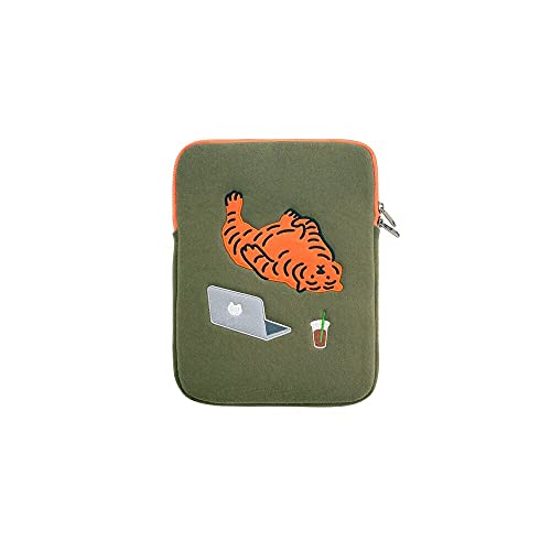 [MUZIKTIGER] 9.7~11-inch Protective Laptop/Tablet Sleeve & iPad Pouch - Compatible with iPad/iPad Air Series, Polyester Pouch with 2 Double Way & Smooth Zippers, Lazy Tiger