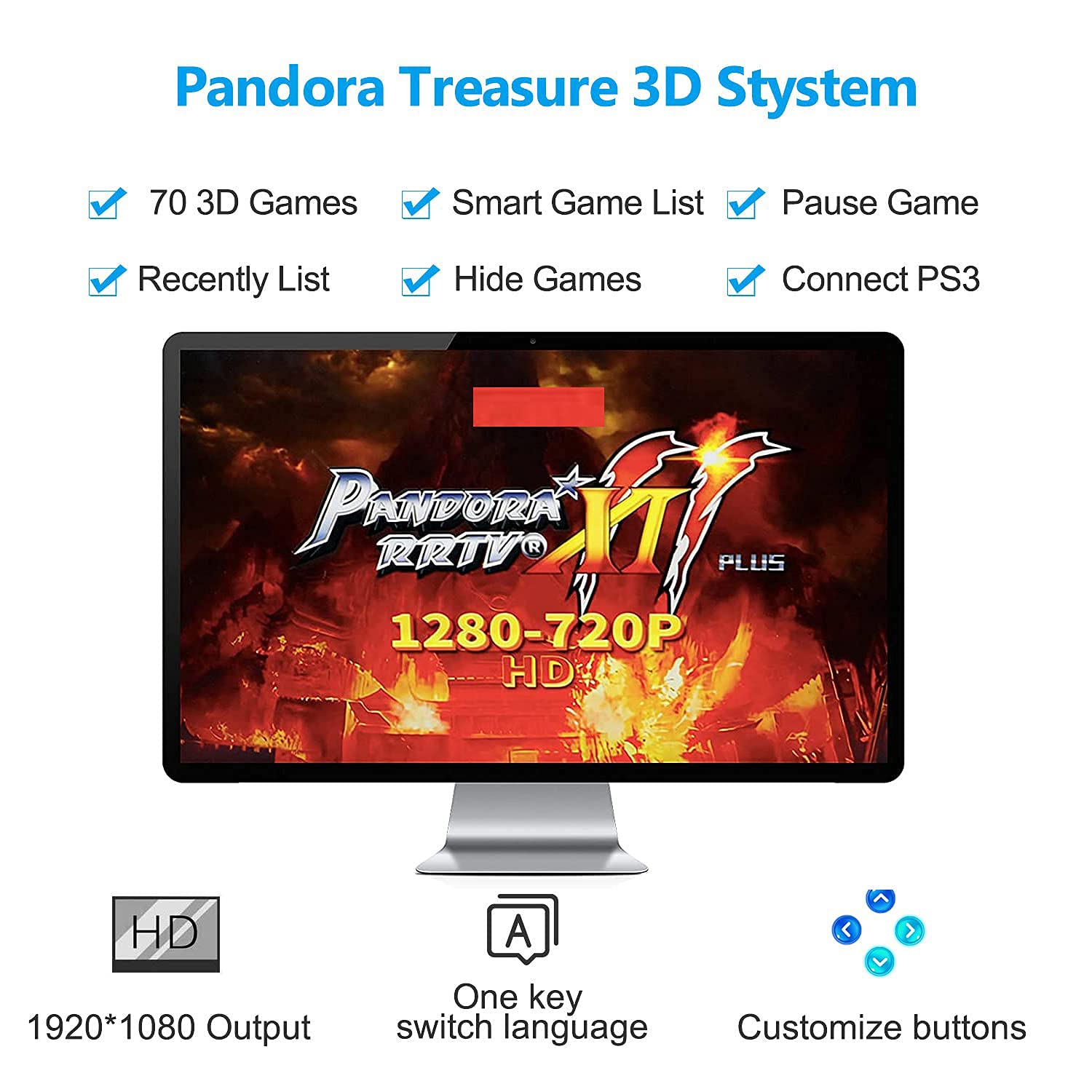 【30000 Games in 1】 Arcade Game Console ,Pandora Treasure 3D Double Stick,30000 Classic Arcade Game,Search Games, Support 3D Games,Favorite List, 4 Players Online Game,1280X720 Full HD Video Game