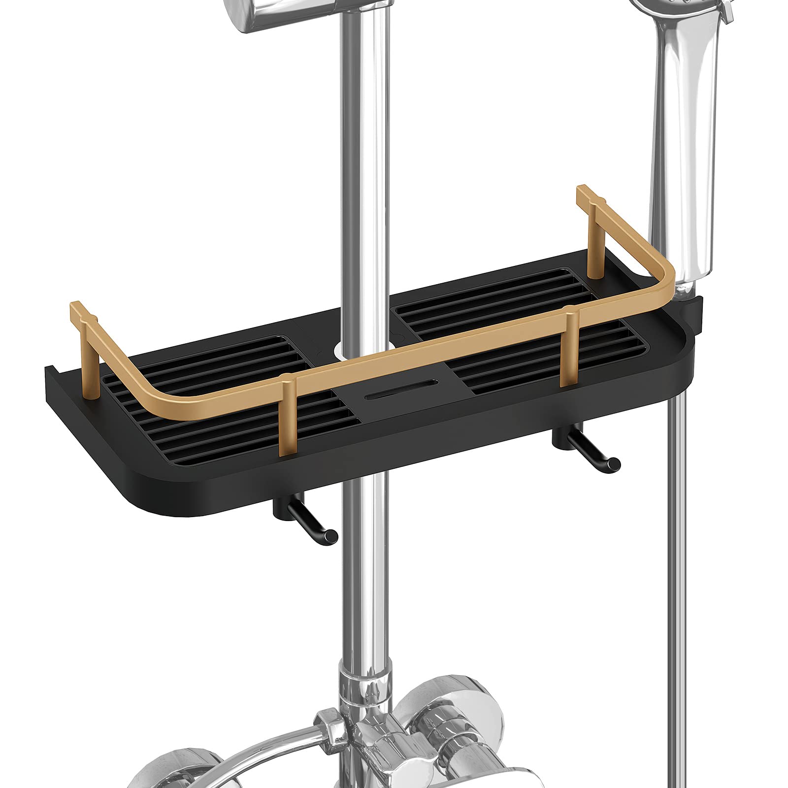 Linkidea Direct Shower Caddy Shelf for 22/24/25 mm Slide Bar, Bathroom Shower Rack Organizer Sponge Holder for Shampoo Soap with Guardrail and Hanging Hook (Black)
