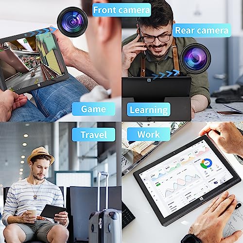 【MS Office 2019/Win11 Pro】2 in 1 Tablet 10.1" 1920x1200 IPS Screen Laptop Celeron J4105 CPU(Quad core)1.5~2.5Ghz,DDR4 16GB RAM 256GB SSD,Ultra-Light Portable Laptop/Camera 2MP+5MP(16G+256GB,Black)