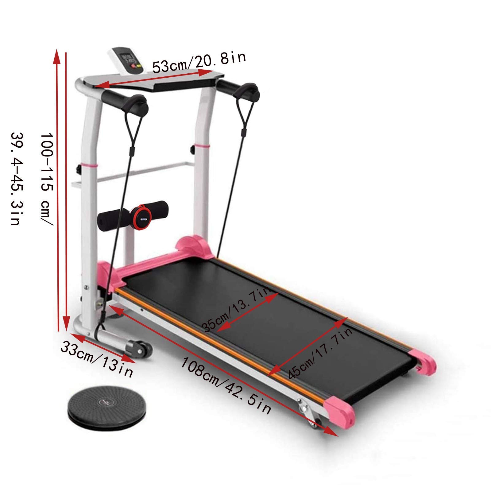 【Ship from US】 Home Treadmills Two-Wheeled Mechanical Treadmill, Foldable Walking Running Machine with Table Holder/LCD Monitor, Built-in Mp3 Speaker, Low Noise for Home/Office/Gym