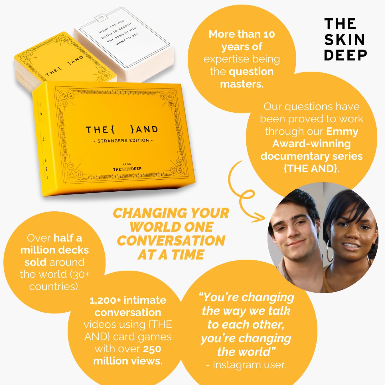 {THE AND} Strangers Edition - Conversation Starter Card Game - Fun Getting to Know You Game - Ice Breakers to Reduce The Space Between You and a Stranger - Questions to Make a Friend by The Skin Deep