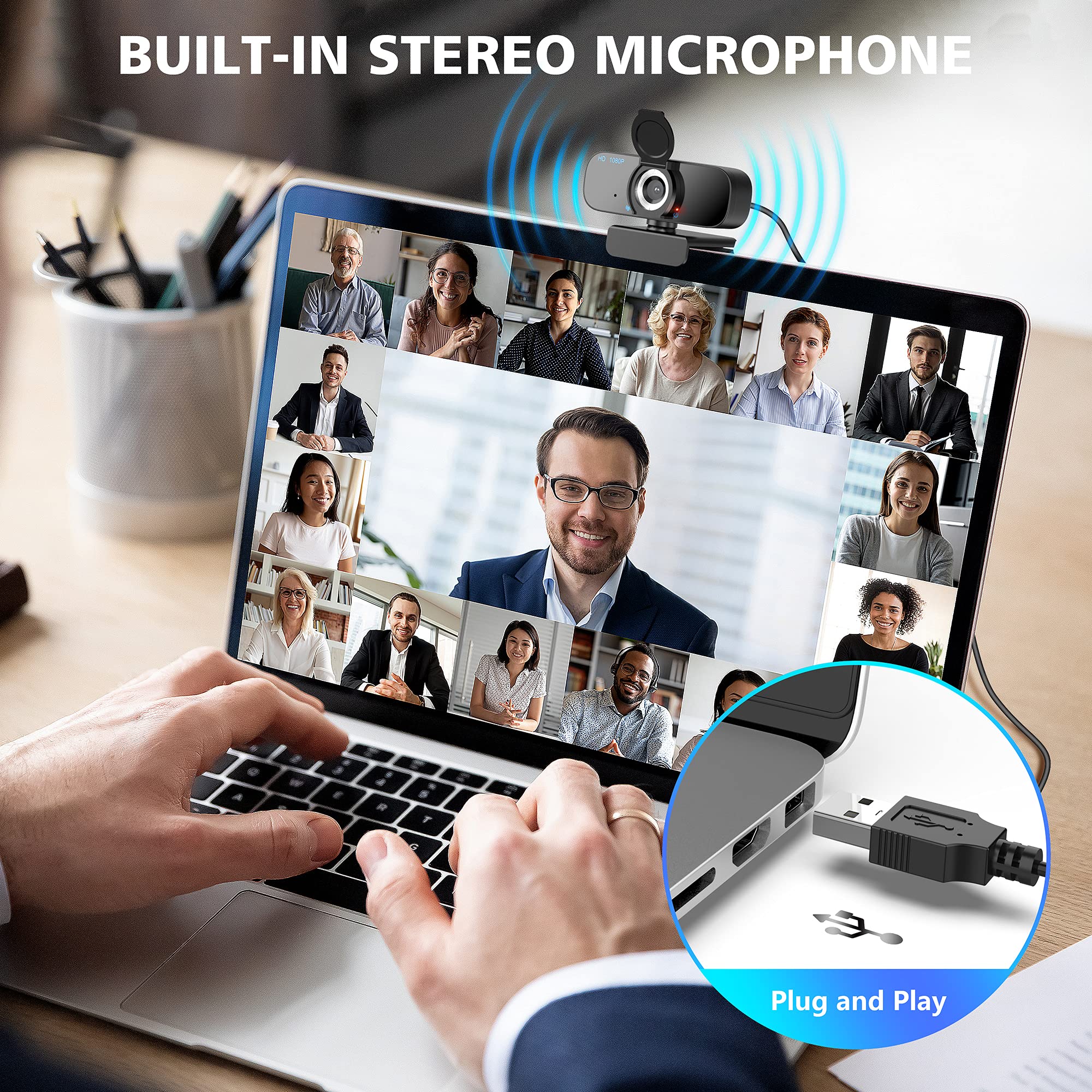 [Updated 2022 Version] Webcam HD 1080p Web Camera, USB PC Computer Webcam with Microphone, Laptop Desktop Full HD Camera Video Webcam, Pro Streaming Webcam for Recording, Calling, Conferencing, Gaming