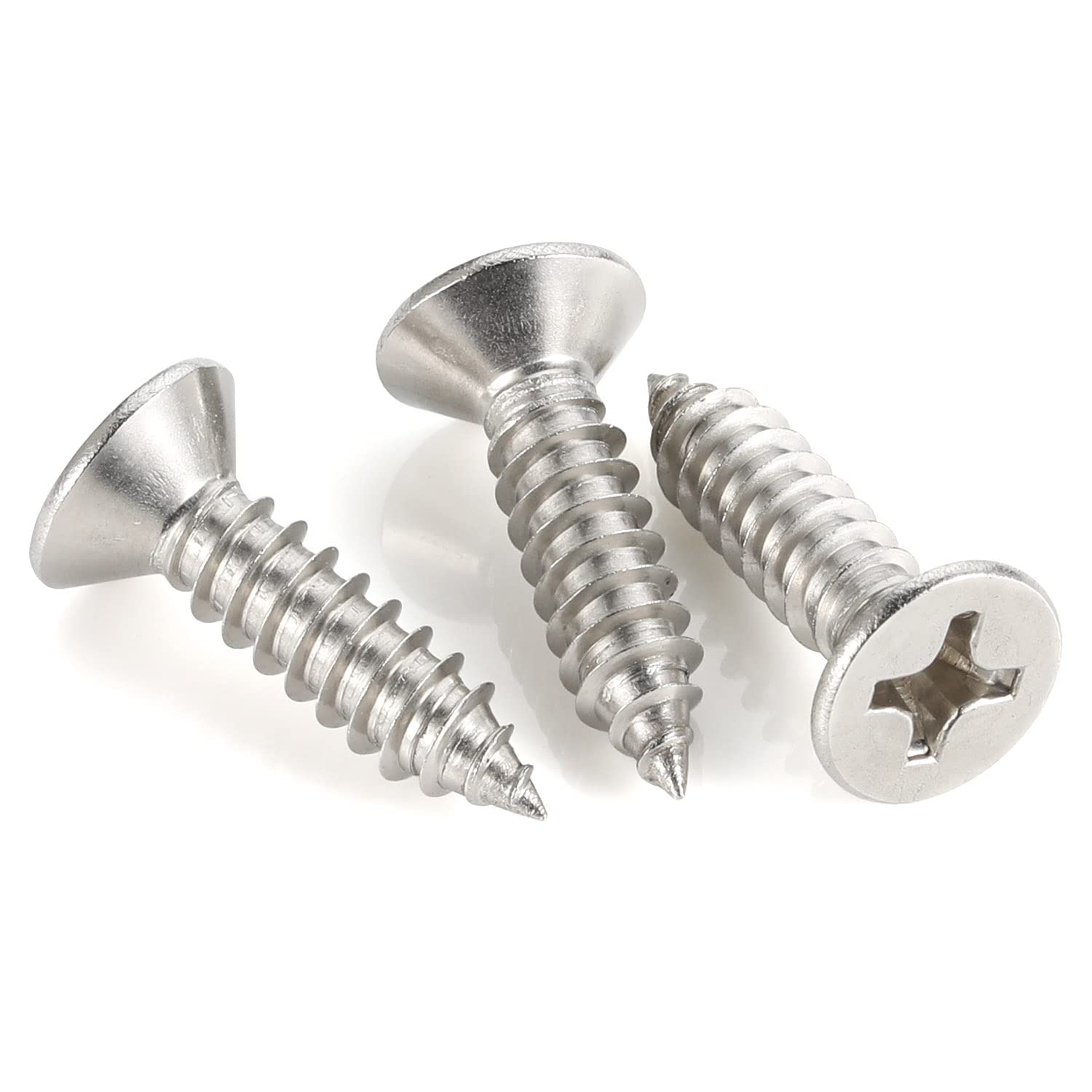 #10 x 1 (3/8" to 2" Available) Flat Head Sheet Metal Screws Wood Screws, 304 Stainless Steel 18-8, Self Tapping, 100 PCS