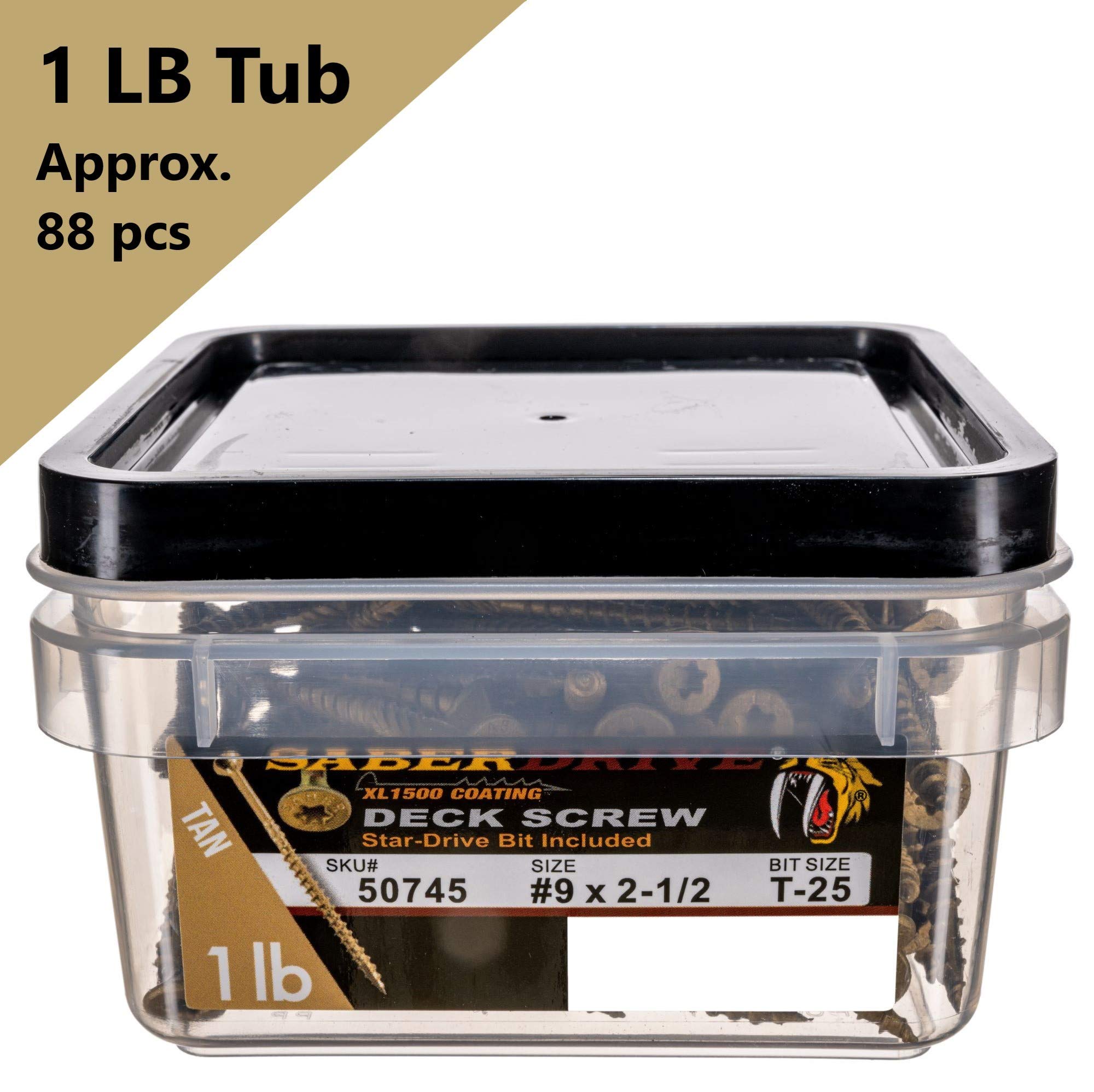 #9 x 2-1/2" Saberdrive Tan XL1500 Coated Exterior Star Drive Multi-Purpose Deck Screws 1 LB, Approx. 88 Pieces