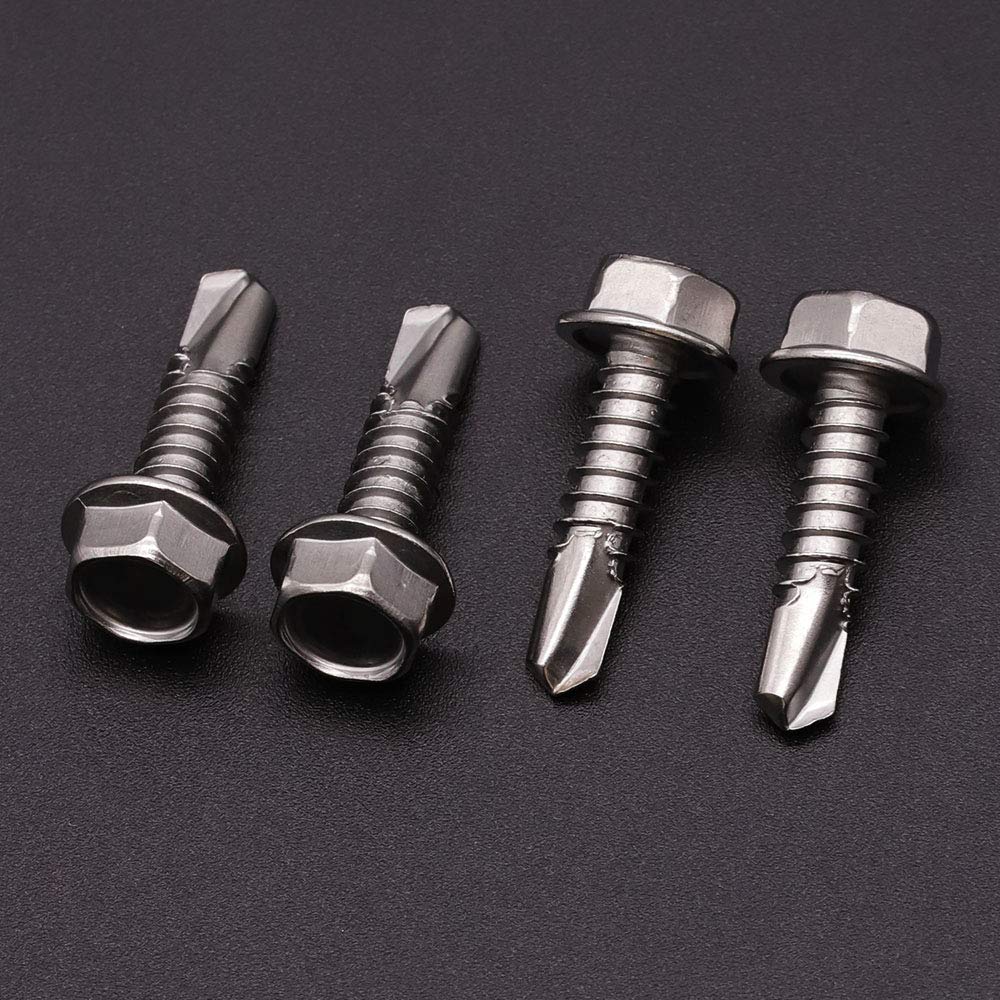 #10 x 1 (50 Pack) Hex Washer Head Self Drilling Screws (1/2" to 2-1/2" Available), Hex Drive, Flange Hex Self Tapping Screws, 410 Stainless Steel Sheet Metal Screws, No Pre-drilled Needs
