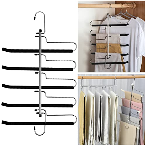 [Upgrade] Pants Hangers Space Saving,2 Pack Multi-Functional Hangers-All Metal Frame, Anti-Slip Design,Open-Ended Design,Closet Organizer for Trousers Scarves Skirts