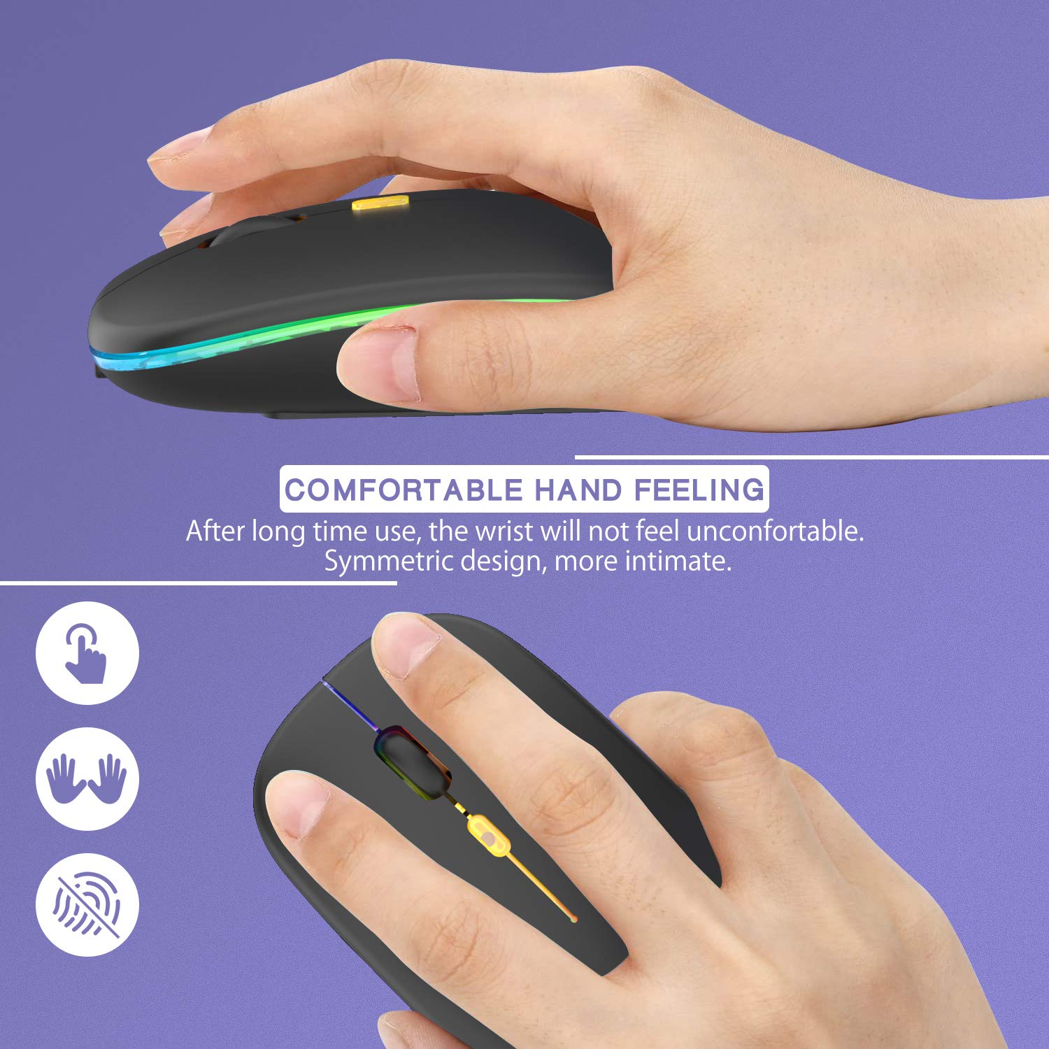 【Upgrade】 LED Wireless Mouse, Slim Silent Mouse 2.4G Portable Mobile Optical Office Mouse with USB & Type-c Receiver, 3 Adjustable DPI Levels for Notebook, PC, Laptop, Computer, MacBook (Black)