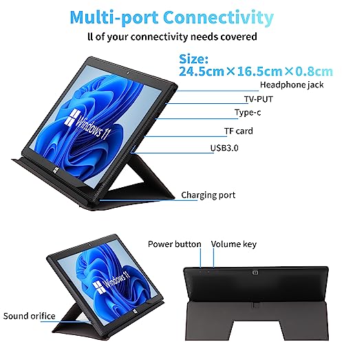 【MS Office 2019/Win11 Pro】2 in 1 Tablet 10.1" 1920x1200 IPS Screen Laptop Celeron J4105 CPU(Quad core)1.5~2.5Ghz,DDR4 16GB RAM 256GB SSD,Ultra-Light Portable Laptop/Camera 2MP+5MP(16G+256GB,Black)