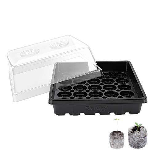 [Thick Plastic] 4 Set Strong Seed Starter Tray with 4" Humidity Dome and Pellet Holder for 100 Jiffy 30mm, 36mm & 42mm Peat Pellets, Seed Starting, Germinating Propagating, Pellet Not Included