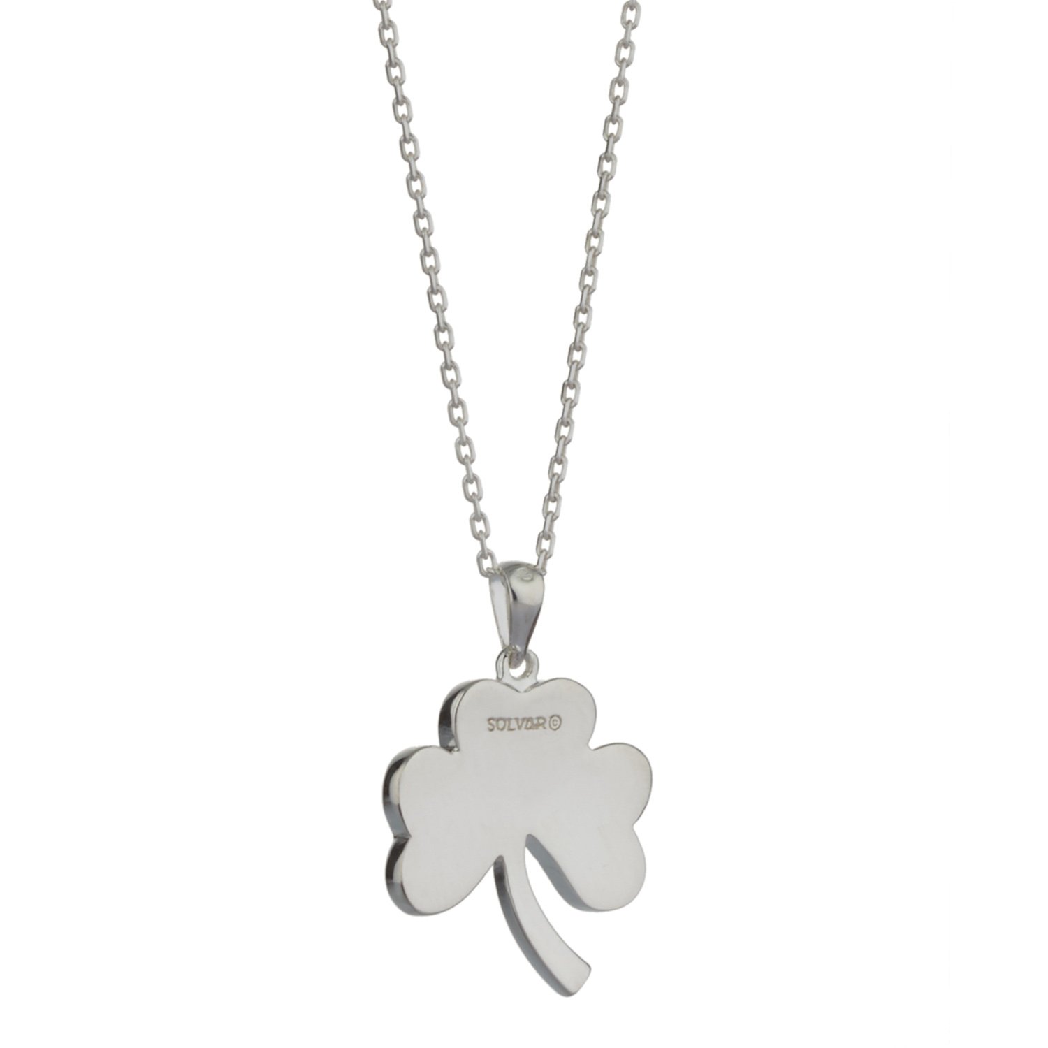 [S44702] Shamrock Sterling Silver Connemara Marble Pendant with 18" Silver Chain