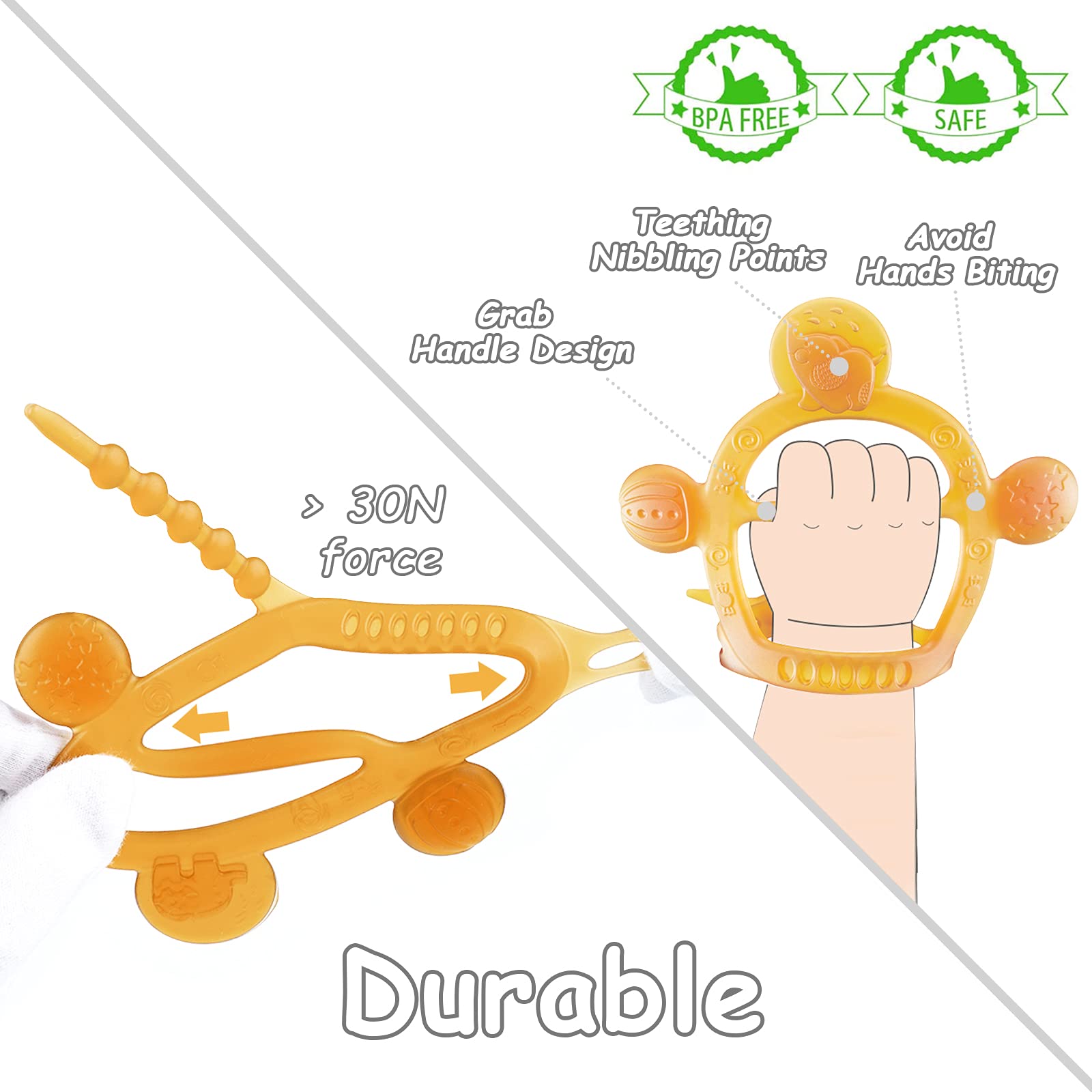 【Never Drop from Hand】 HEORSHE 2 Pack Baby Teething Toys for Babies 3-6 Months Teethers for Infant Toddlers Silicone Molars Adjustable Chew Toys for Babies 3 4 5 6 7 8 9 10 11 12 Months (Brown + Pink)