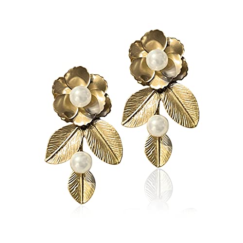 【Silveco】 Gold Plated Sterling 925 Silver Rose Flower Pearl Earring Studs, Hypoallergenic & Nickel Free Earrings for Women