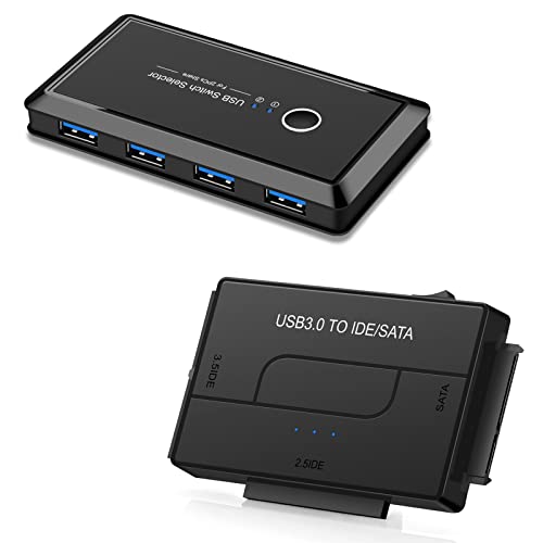 【Bundle】 YINNCEEN USB 3.0 Switcher Selector 2 Computer Sharing 4 USB Devices and USB 3.0 to SATA IDE Adaper Hard Drive Reader