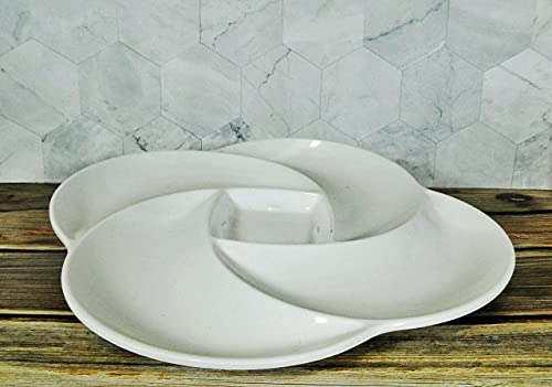 1 Ecology Reusable Non Disposable White Veggie Tray for Partys. 13 in, Unbreakable Melamine Not Plastic. Appetizer Sectioned Platter. Vegetables and Fruits. Chip and Dip Serving Dish for entertaining.