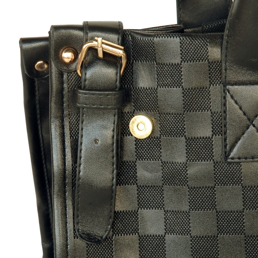 [Sentimental Beauty] Stylish Black Double Handle Leatherette Bag Handbag Purse
