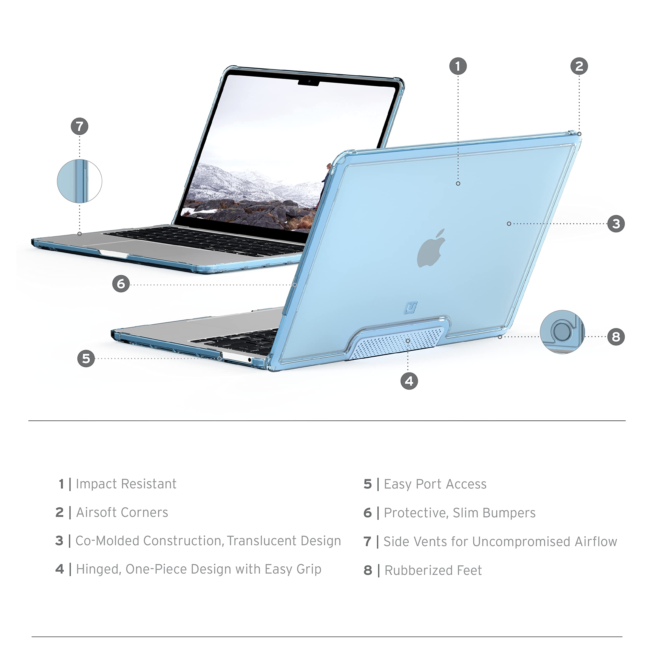 [U] by UAG Designed for MacBook Pro 13" Case 2020-2021 M1, 2022 M2 (A2289, A2251, A2338) Lucent Black, Translucent Durable Lightweight Impact Resistant Laptop Protective Cover by URBAN ARMOR GEAR