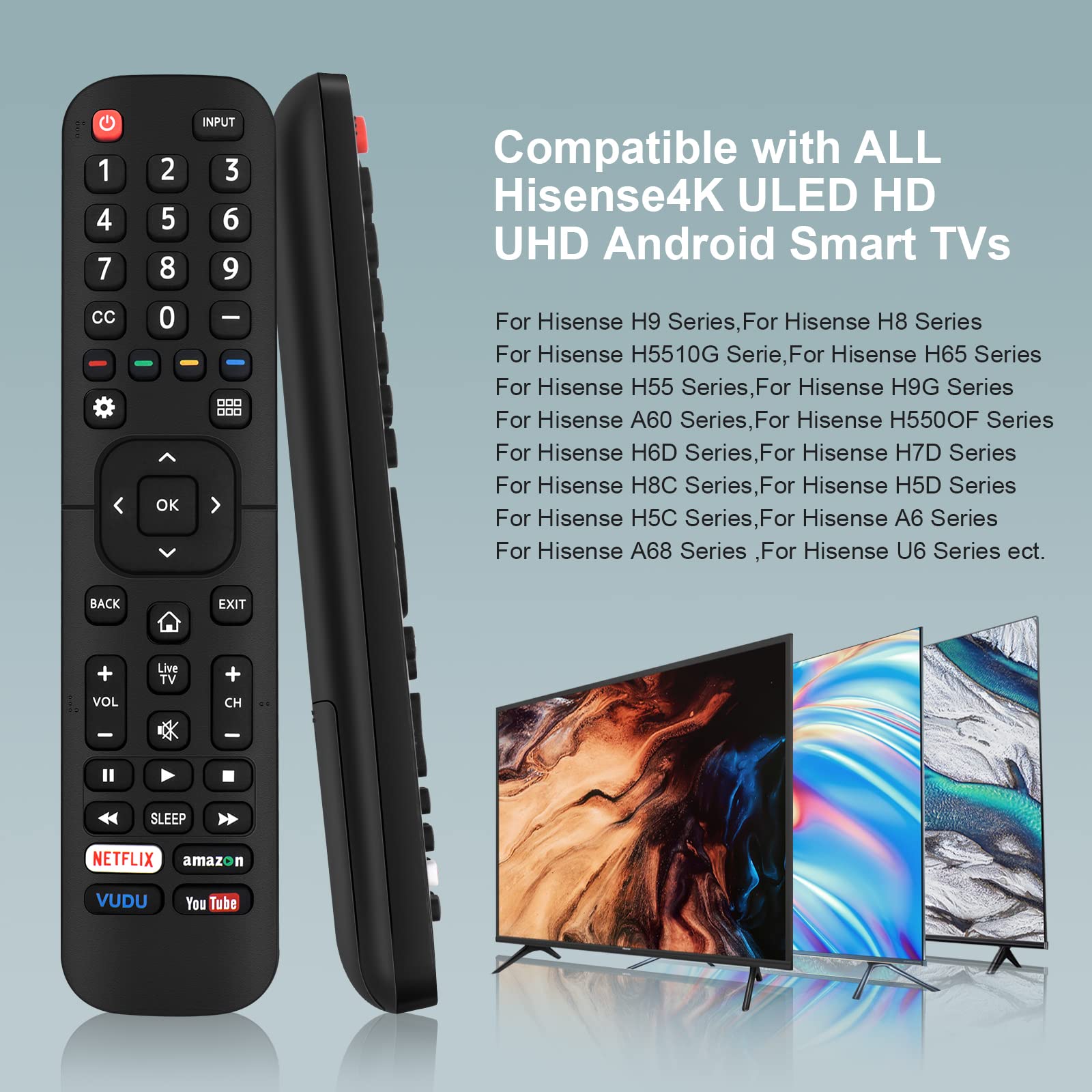 【Pack of 2】 Universal Remote Control for Hisense-TV-Remote, Replacement Control EN2A27 for Hisense Smart TV Remote, Compatible with All Hisense 4K ULED HD UHD Android Smart TVs