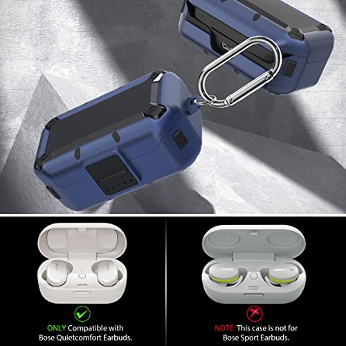 [with Lock] TOLUOHU Cover for Bose QuietComfort Earbuds Case, Shock-Absorbing Protective PC+TPU Security Lock Case Compatible with Bose QuietComfort Earbuds for Men Women with Keychain (Blue)
