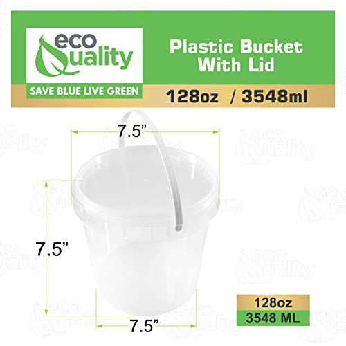 1 Gallon (128 oz) Clear Plastic Bucket with Lid and Handle (5 Pack), Ice Cream Tub with Lids - Food Grade Freezer and Microwave Safe Food Storage Containers, Round Plastic Pail Container with Lid, BPA Free