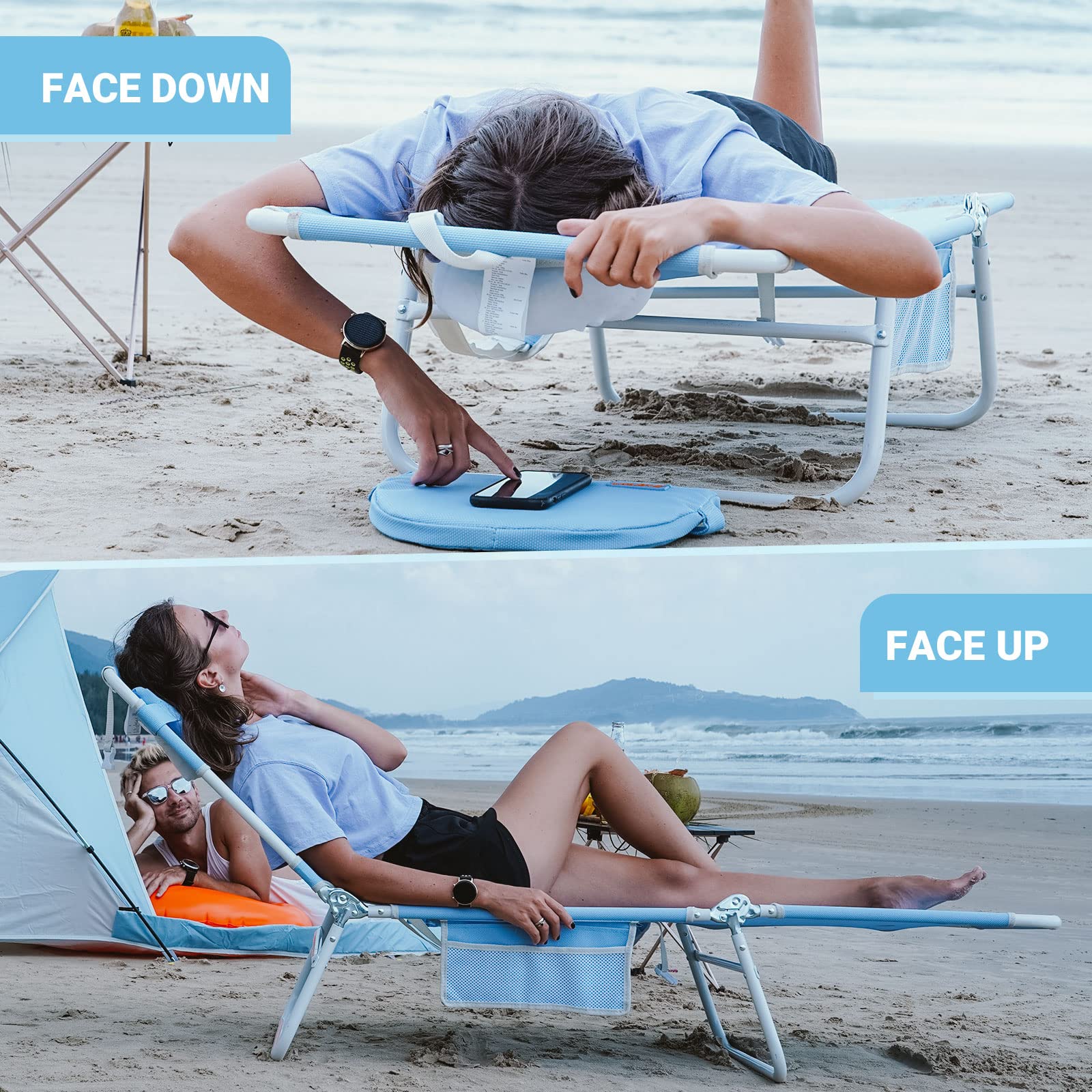 #WEJOY 2 Pack Beach Chaise Lounge Outdoor Lounge Chair with Face Hole Tanning Chair Lightweight Folding Reclining Beach Chair+Removable Pillow for Sunbathing,Patio,Indoor,Pool,Lawn,Backyard