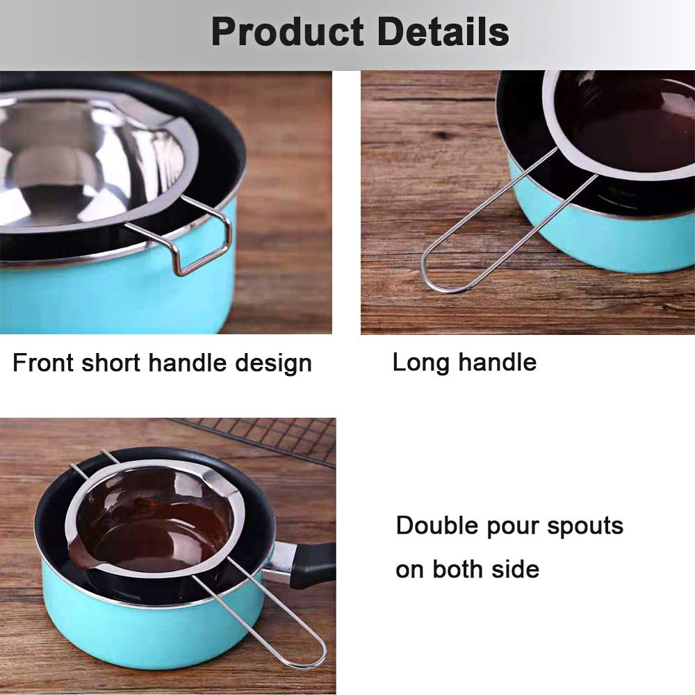 [New Upgrade] Stainless Steel Double Boiler Pot 600ML for Melting Chocolate, Butter, and Candle Making - 18/8 Steel Universal Insert
