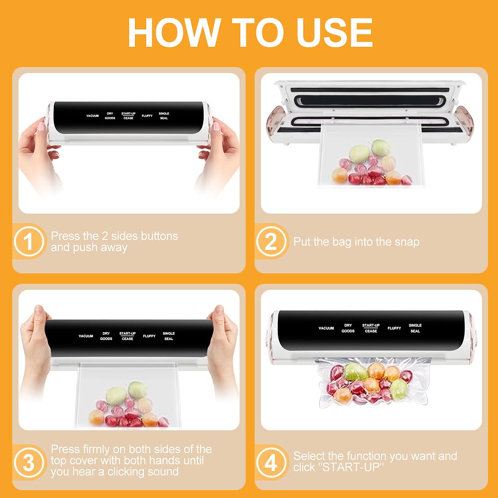 【1s Sealing】Uluck Food Saver Vacuum Sealer Machine ,80Kpa Automatic Food Sealers Vacuum Packing Machine, 4 in 1 Vacuum/Single Sealing & Dry/Fluffy Vacuum Sealer Machine with 10 Seal Bags