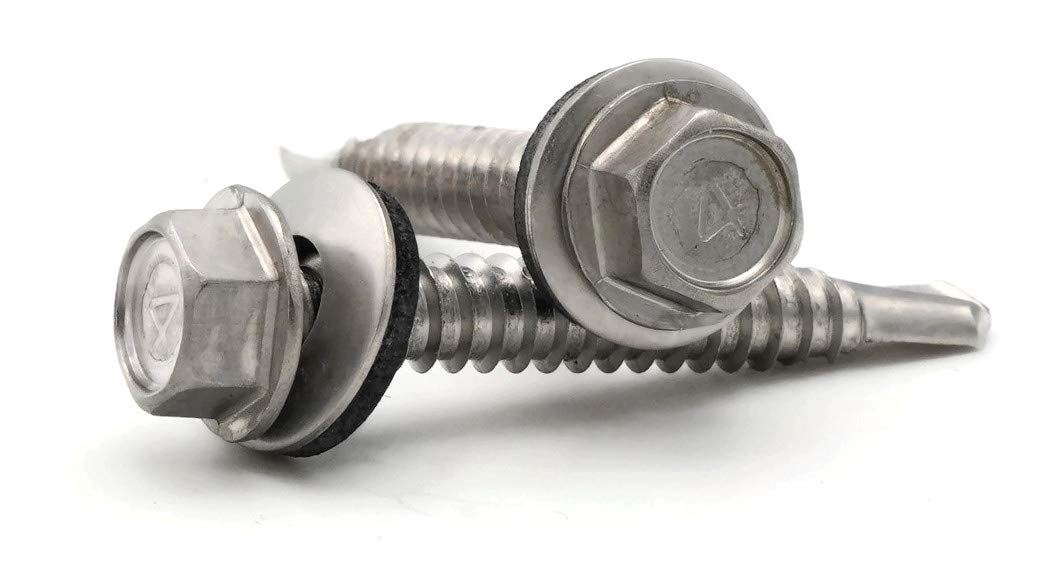 #14 Stainless Steel Hex Head Roofing Screws with Sealing Washer Self Drilling Stainless Steel Roofing Screws #14 x 1-3/4 inch Qty 25